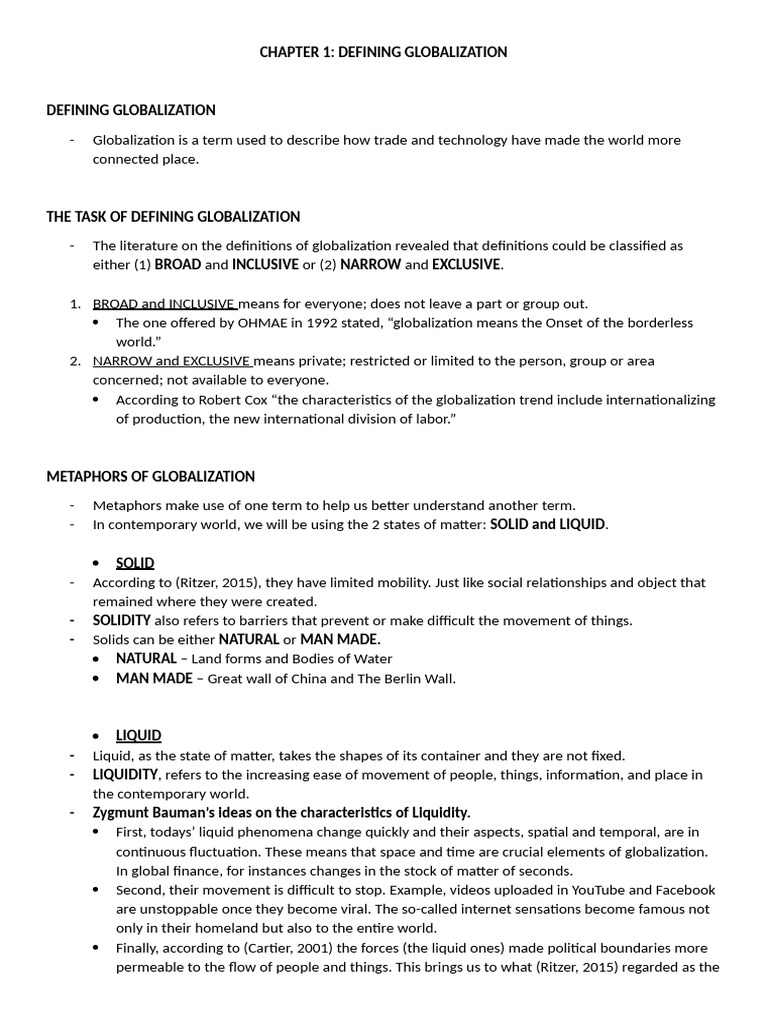 CHAPTER 1 DEFINING GLOBALIZATION | PDF