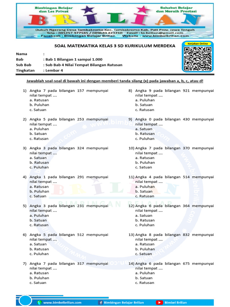 Nilai Tempat Bilangan Ratusan Lembar 4 | PDF