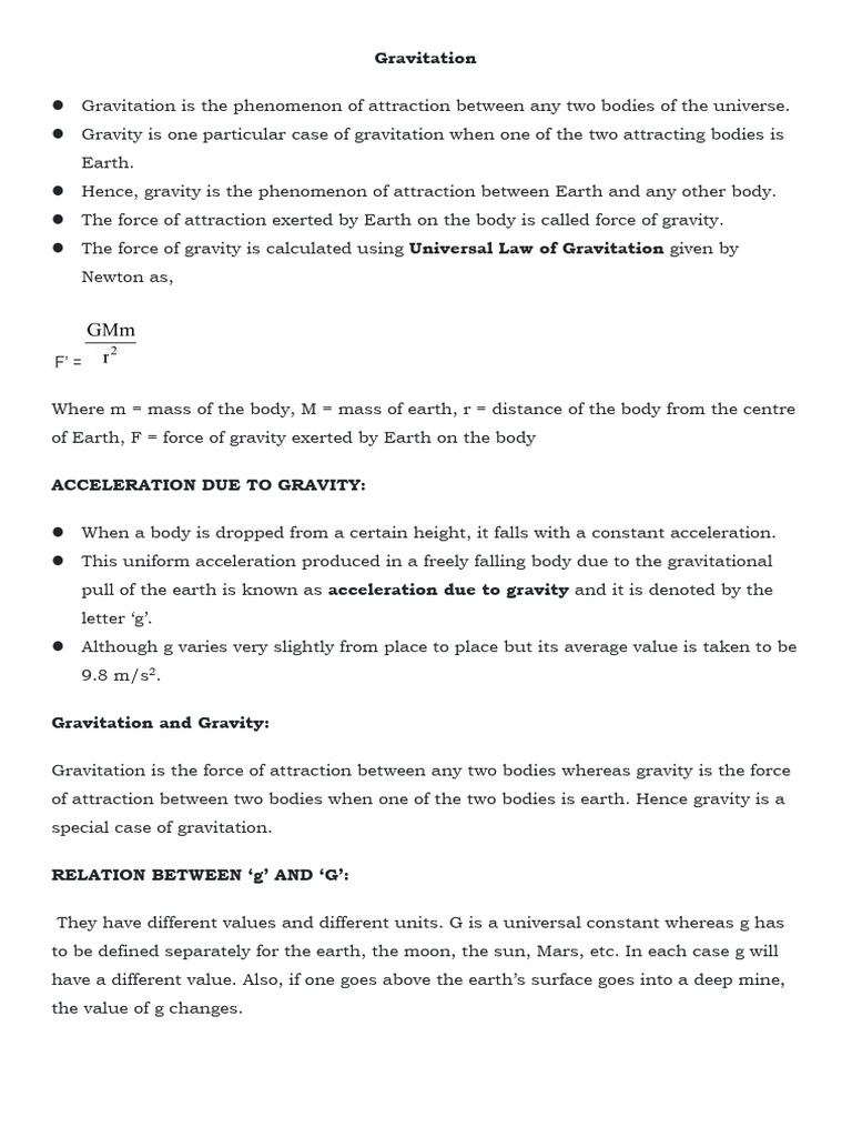 Gravitation Notes | PDF