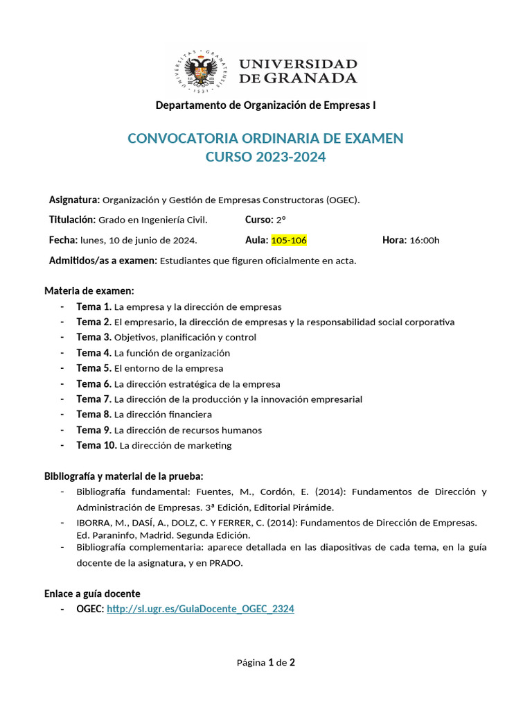 Convocatoria Ordinaria - Ogec-2024 | PDF