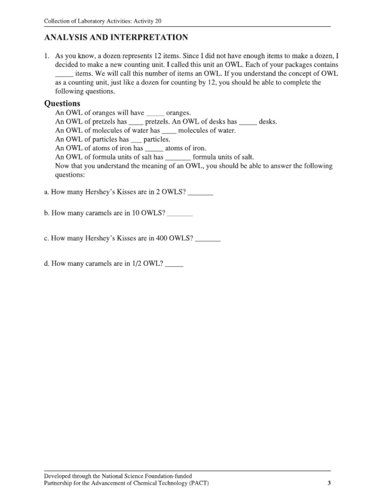 Day 09 - Introduction to the Mole (Worksheet)-A | PDF
