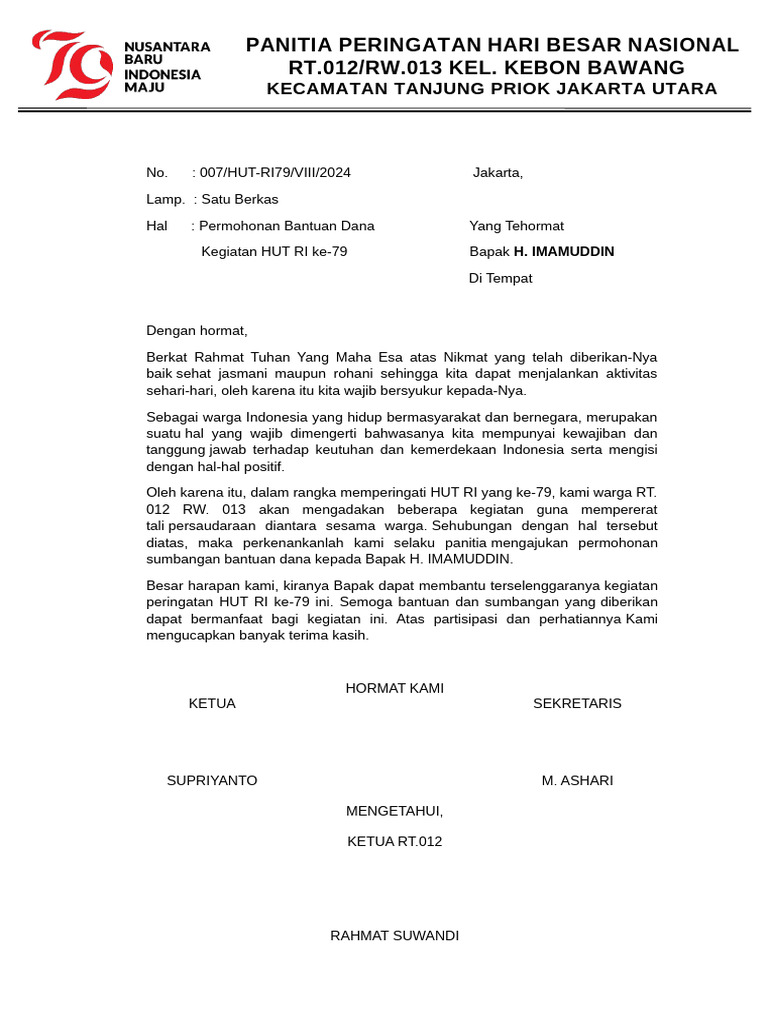 Proposal Hut Ri Rt. 012 RW.003 | PDF