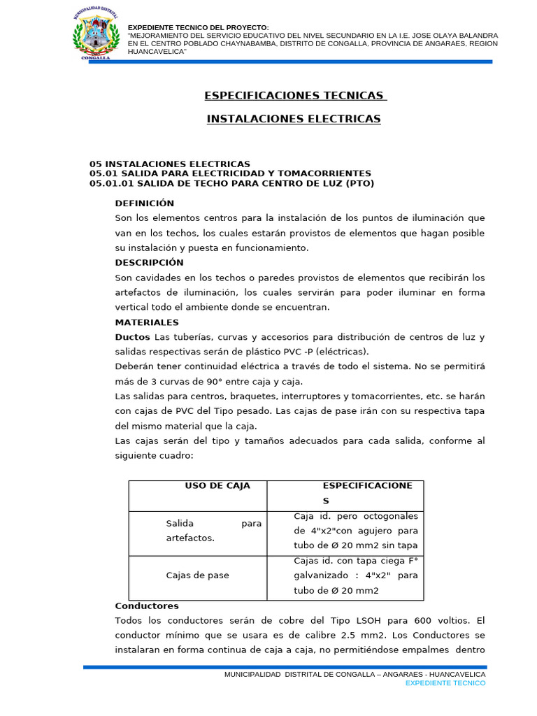 05. ESPECIFICACIONES TECNICAS - INST. ELECTRICAS | PDF