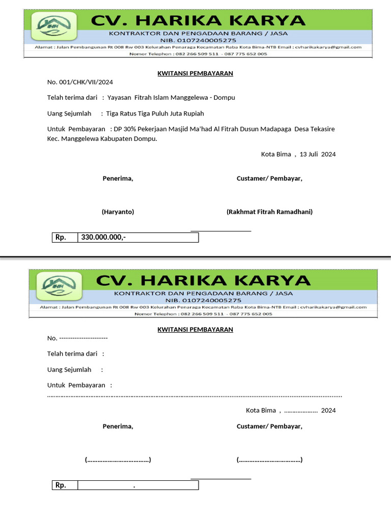 Kwitansi Pembayaran 2 | PDF