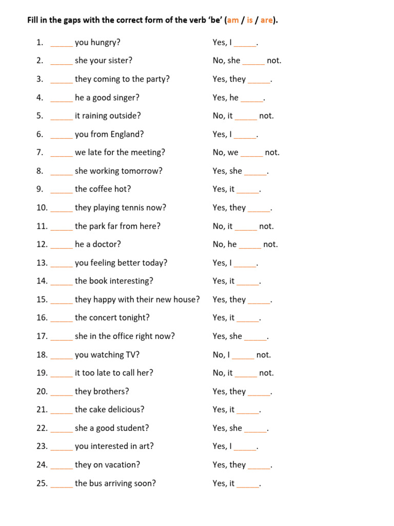 am/is/are general questions and short answers | PDF