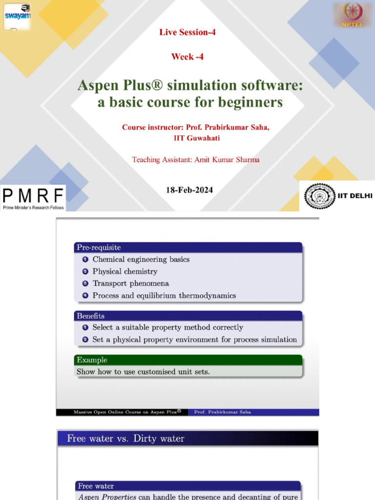 Week 4 - Aspen Plus® Simulation Software - A Basic Course For Beginners - NPTEL | PDF