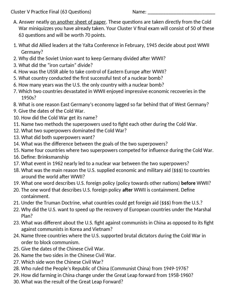 Cold War Practice Quiz | PDF