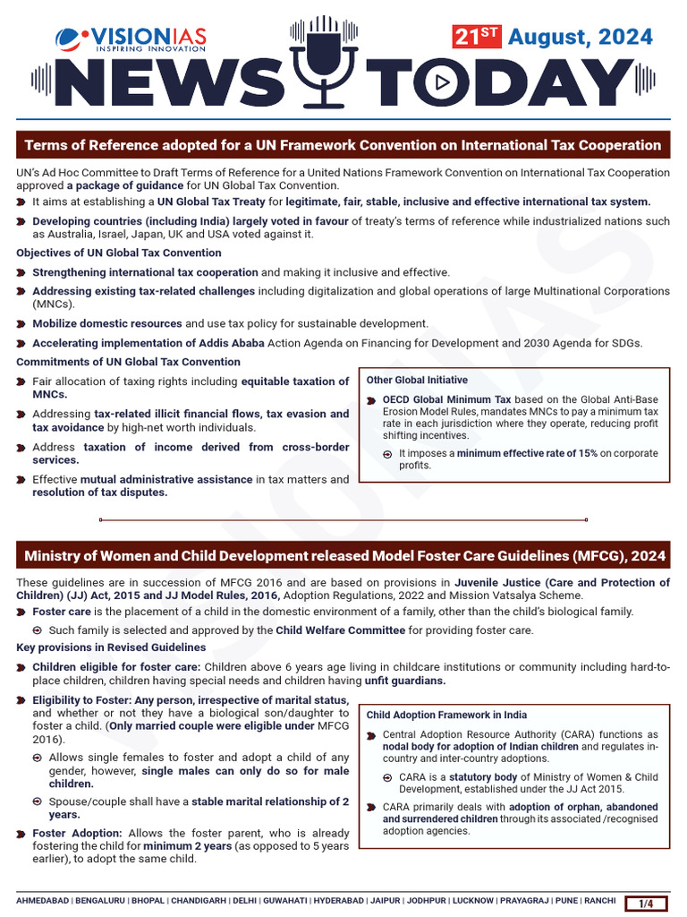 VisionIAS Daily Current Affairs 21 August 2024 | PDF