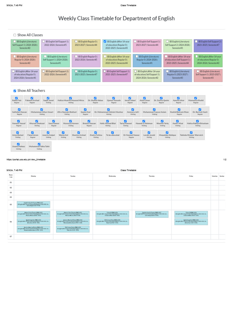 Class Timetable BS 5th Intake (After 14 Years) 3rd Sem Regular | PDF