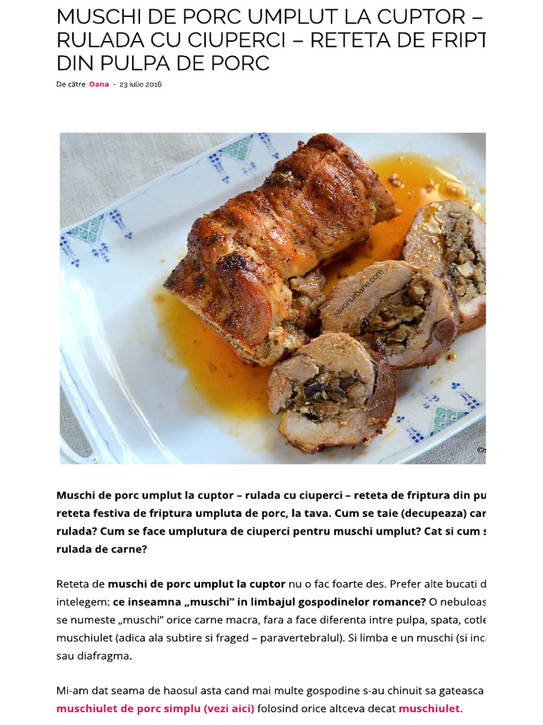 Muschi de Porc Umplut La Cuptor - Rulada Cu Ciuperci - Reteta de ...