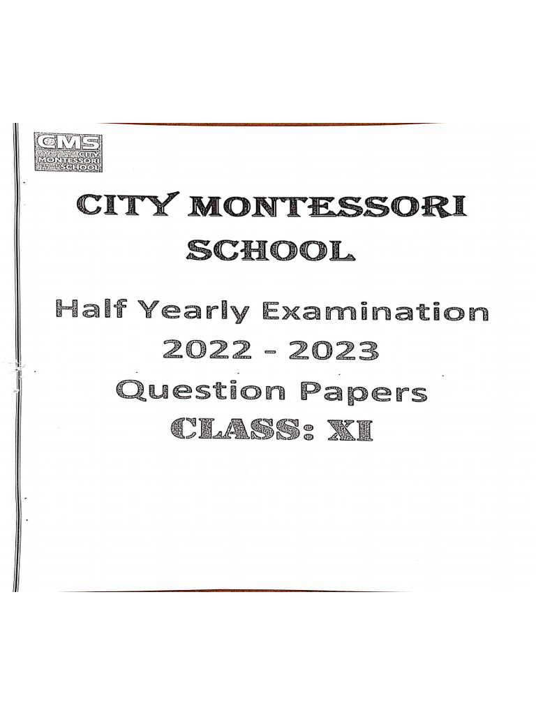 Class Xi Half Yearly Exam Papers 2023 | PDF