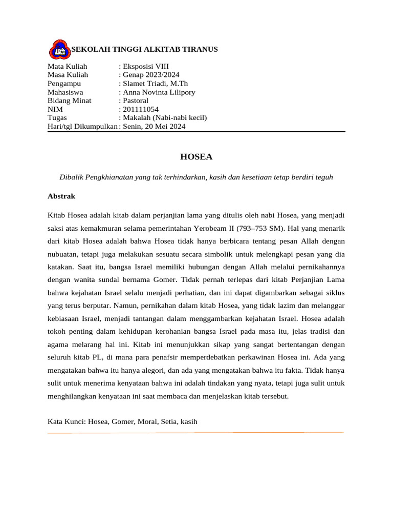 Kajian Kitab Nabi Hosea | PDF
