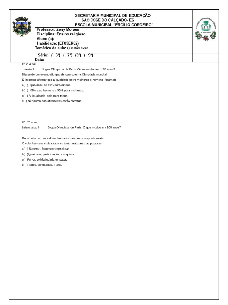 Ativ 9º Ano PLURI | PDF