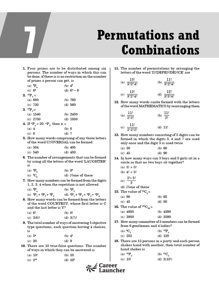 MHT-CET_Permutations and combinations | PDF