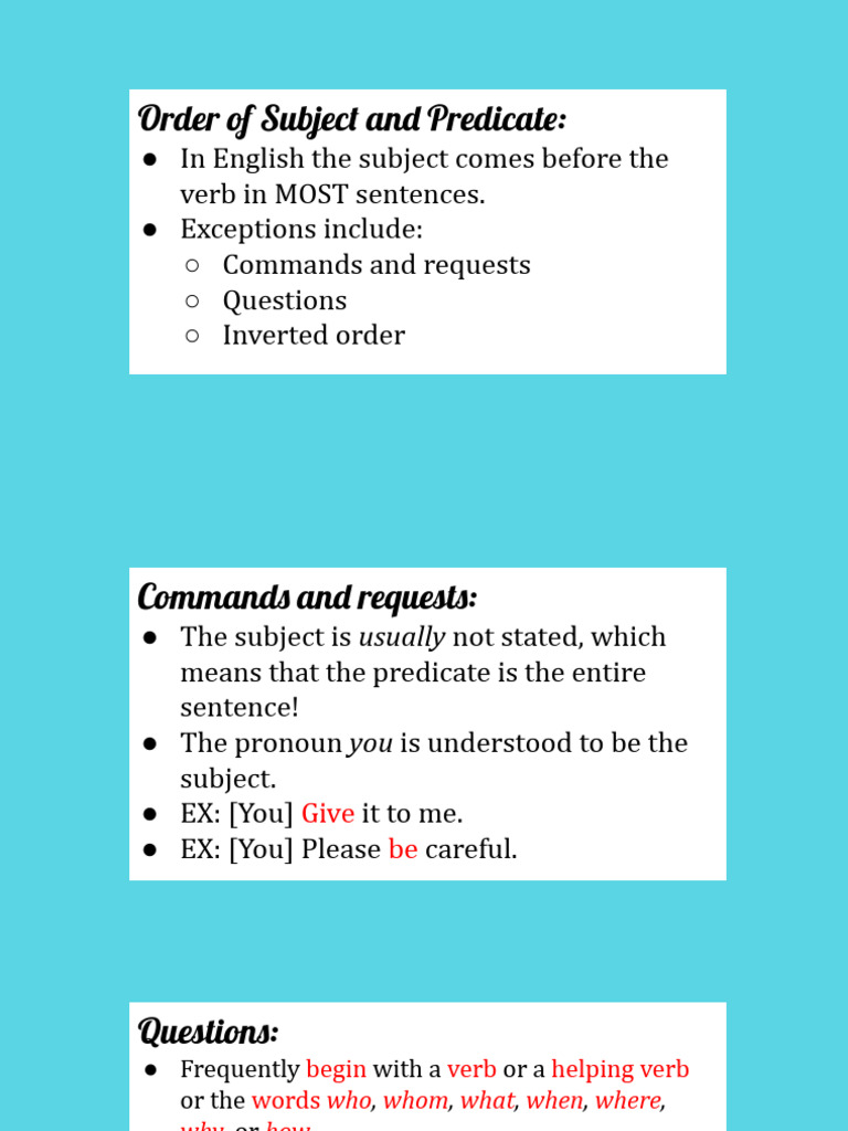 Grammar Notes_ Order of Subject_Predicate | PDF