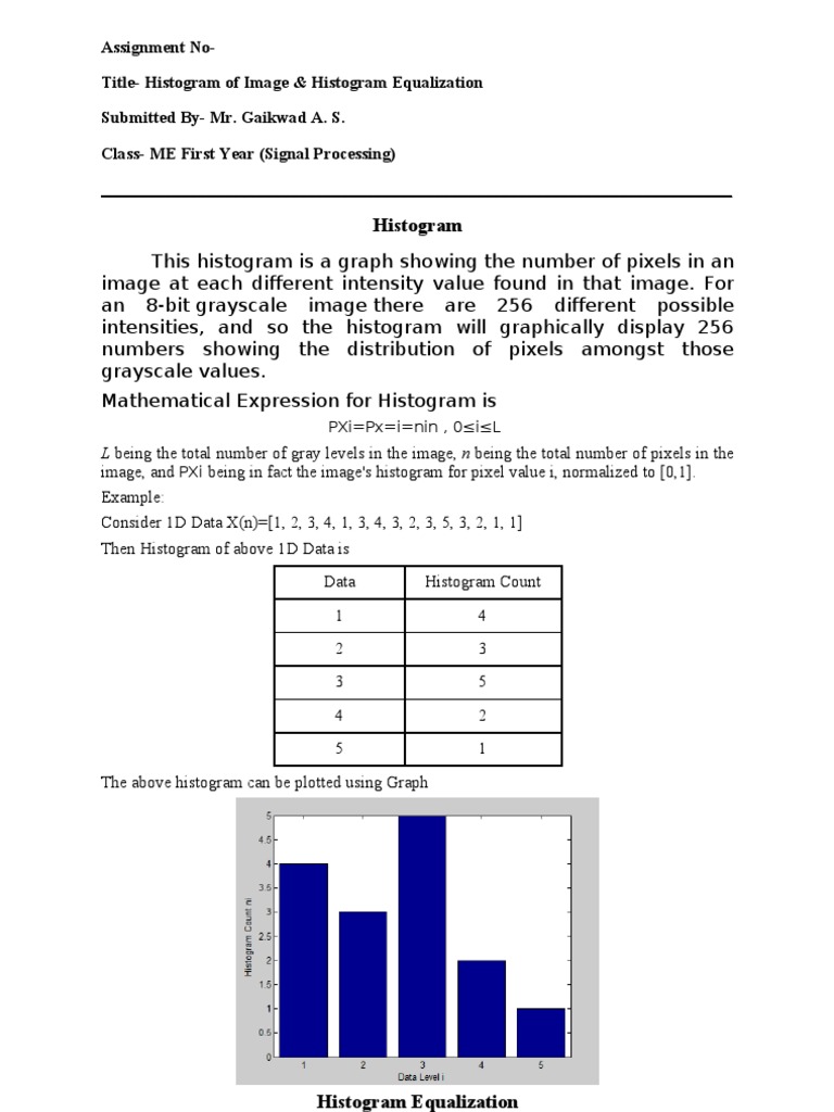 Histogram Assignment | PDF | Signal Processing | Applied Mathematics