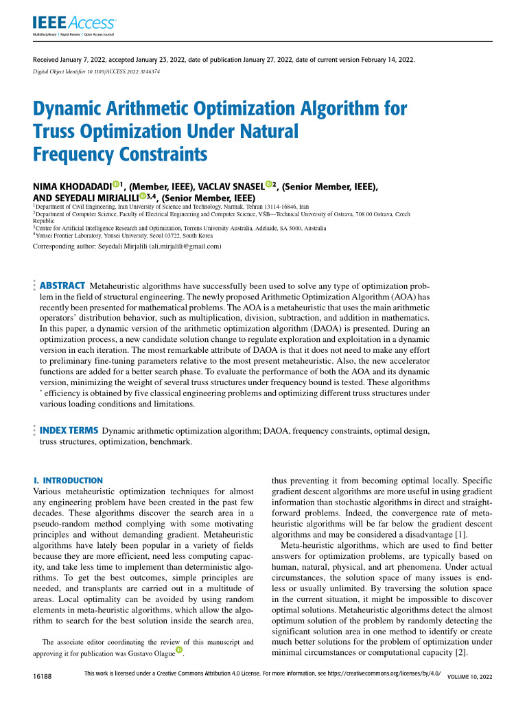 Dynamic Arithmetic Optimization Algorithm For Truss Optimization Under 3694