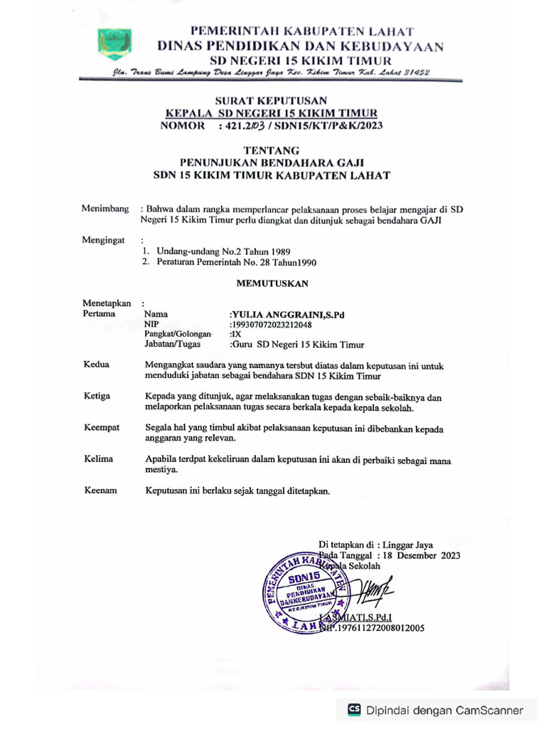 SK Bendahara Sekolah Yulia.a. | PDF