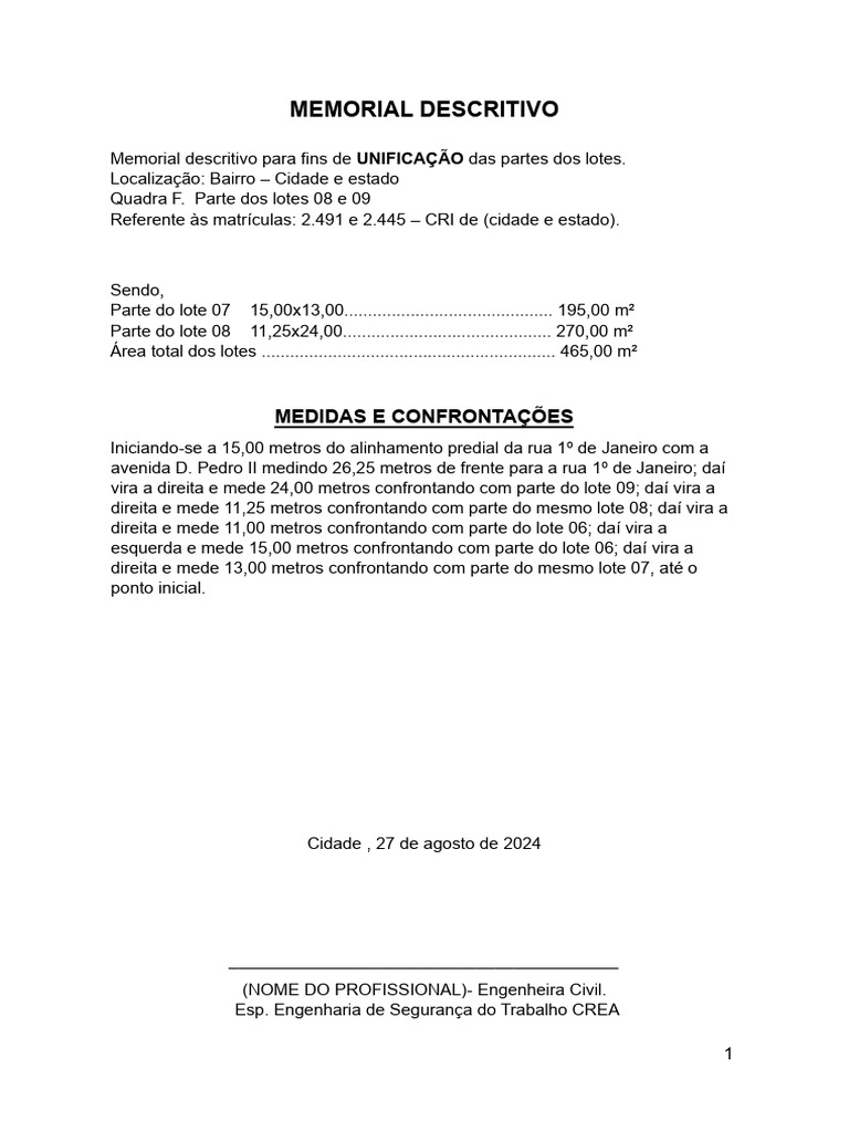 Modelo de Memorial - Descritivo | PDF