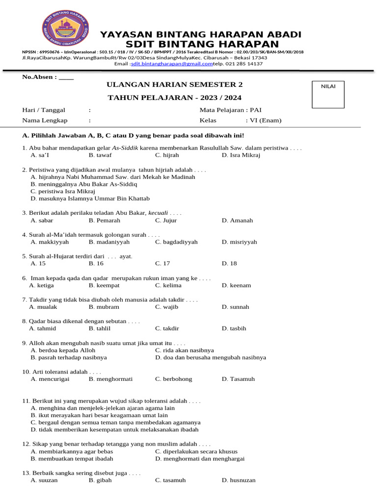 Soal Uh 2 SMT 1 | PDF
