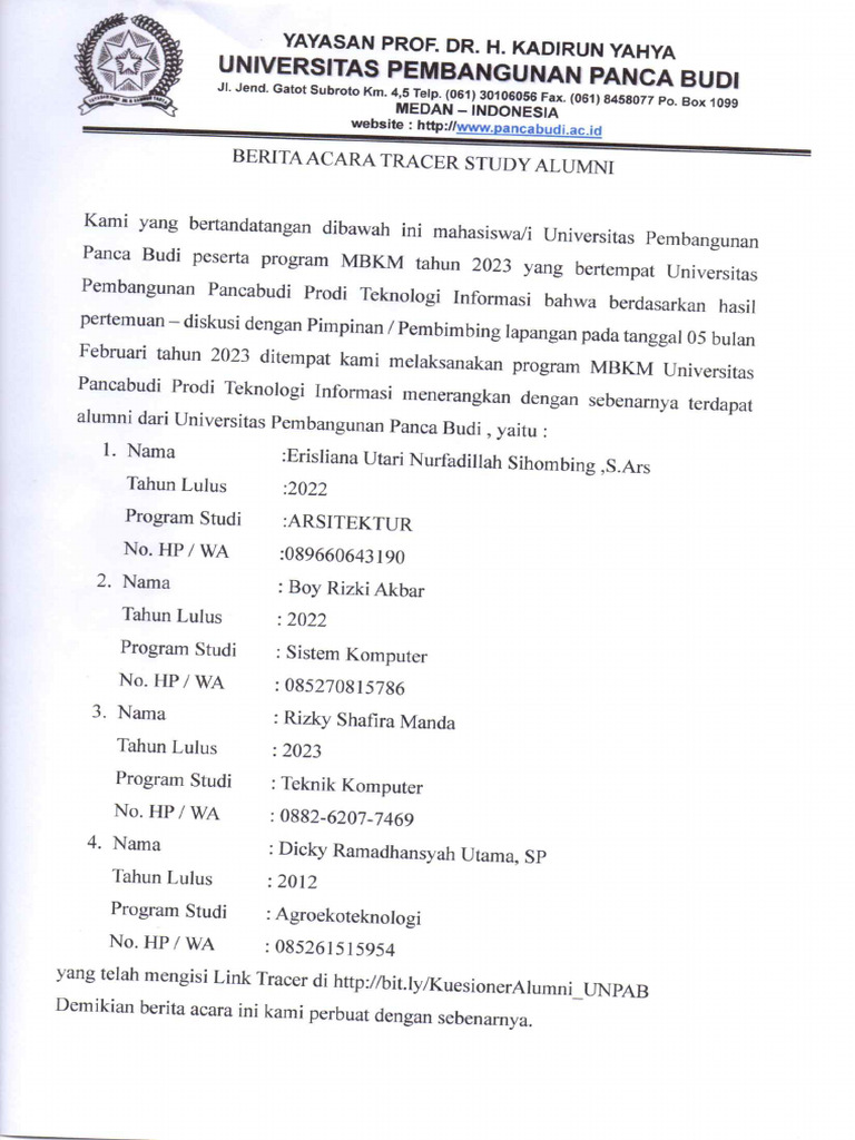 Berita Acara Tracer Alumni | PDF