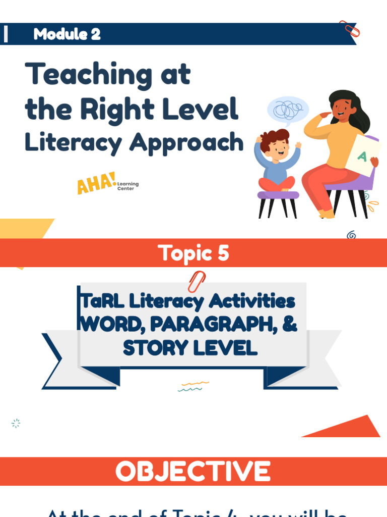 Topic 5 - TaRL Literacy Activities (Word, Paragraph, & Story Level) | PDF