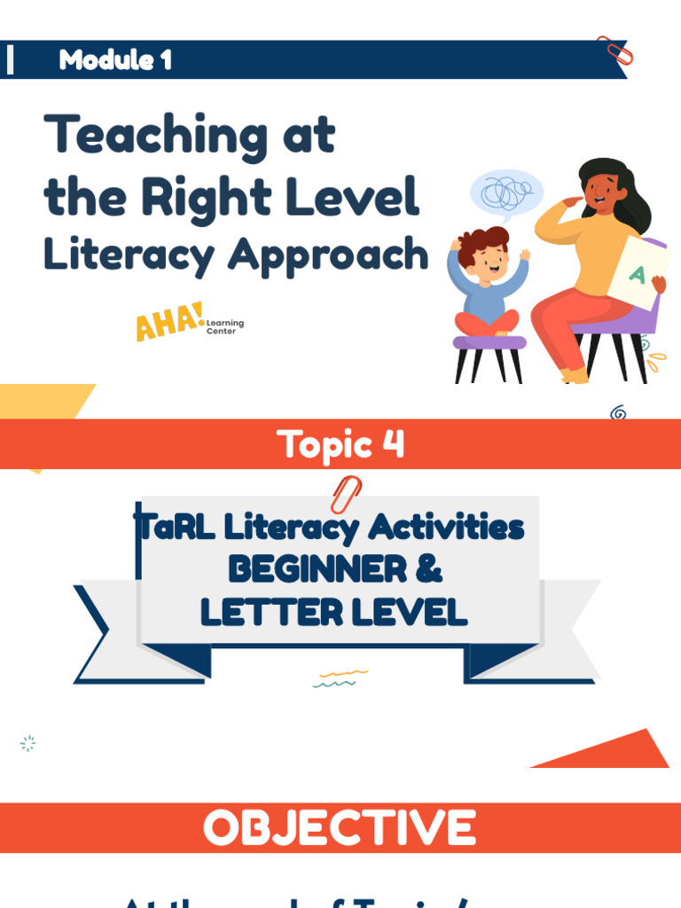 Topic 4_ TaRL Literacy Activities (Beginner and Letter Level) | PDF