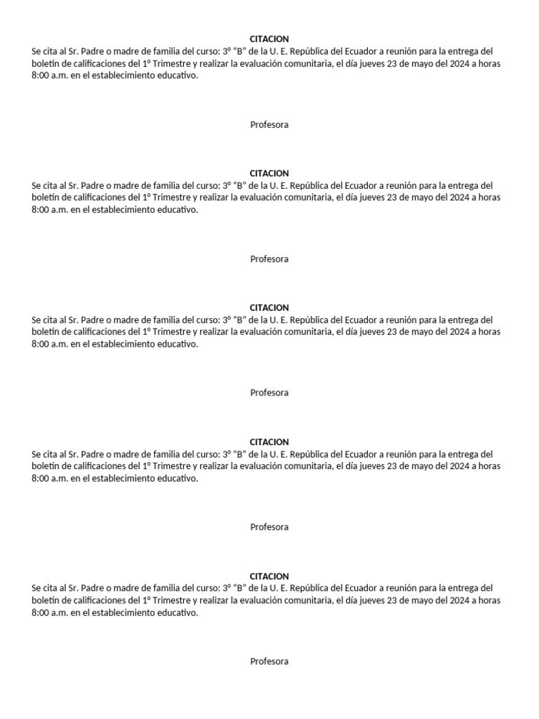CITACION Entrega de Boletines | PDF