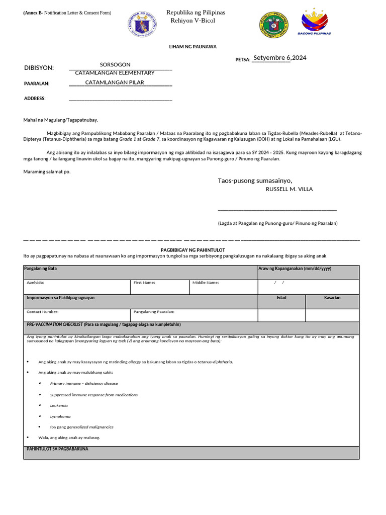 Tagalog Version SBI Consent Form | PDF | Immunology | Social Science