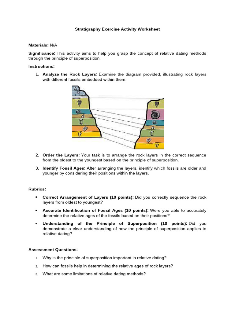 Stratigraphy Exercise Activity Worksheet | PDF