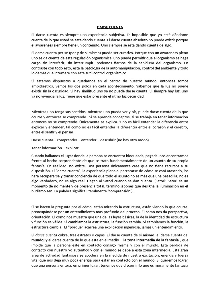 Darse Cuenta: Clave en Terapia Gestáltica | PDF | Terapia Gestalt ...