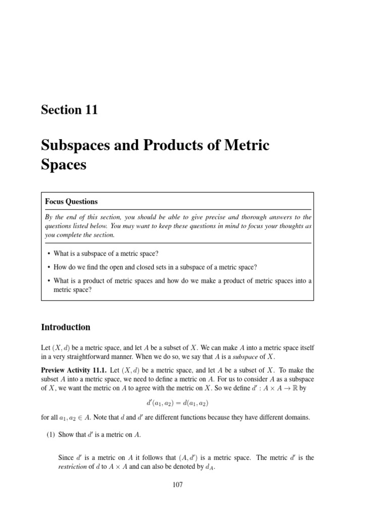 Subspaces and Products of Metric Spaces | PDF