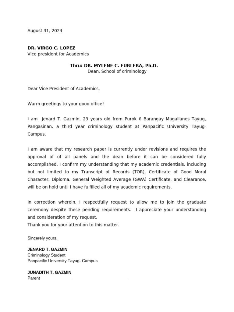 Request Letter of Dean | PDF | Wellness