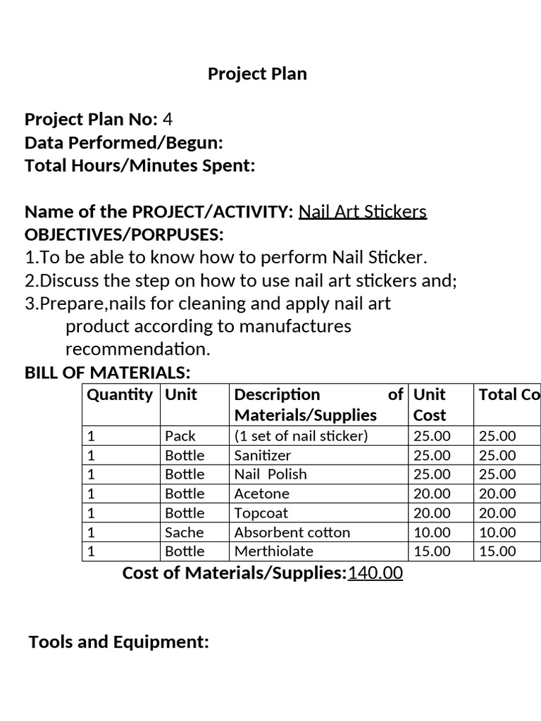 Project Plan Nail Art Stickers | PDF