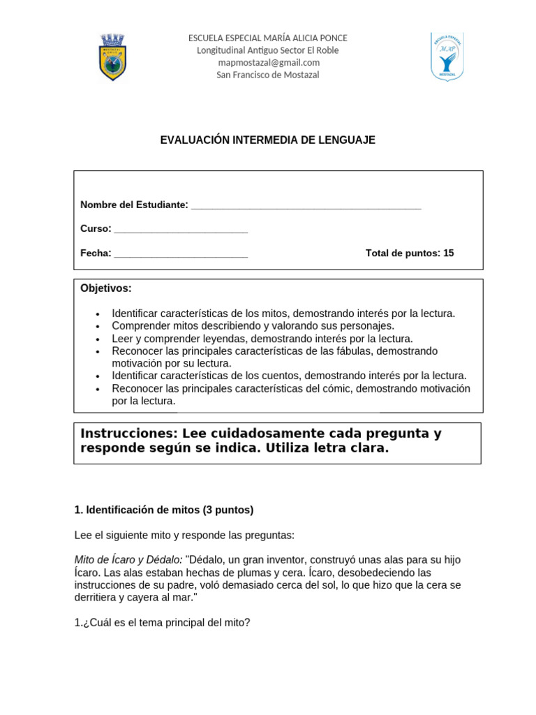 Evaluación Intermedia de Lenguaje | PDF