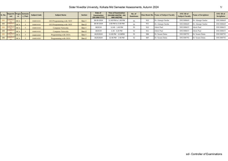 Autumn 2024 - MSA - Schedule - BCA Sem 5 | PDF