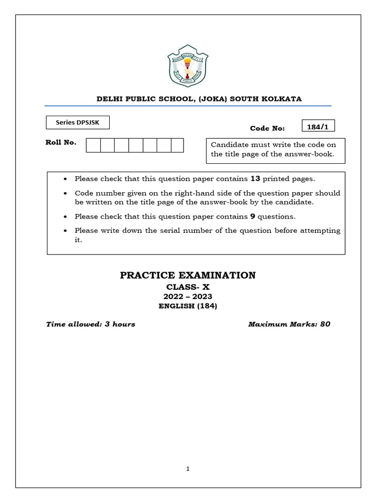 X English Pre Board Set 1 | PDF