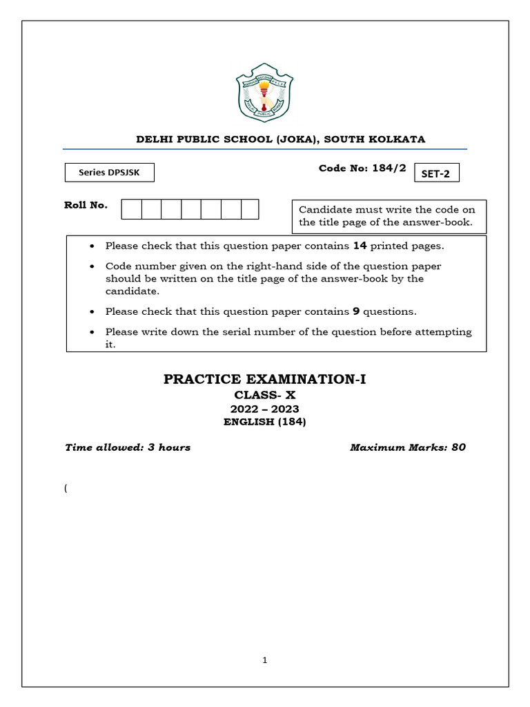 X English Pre Board Set 2 | PDF
