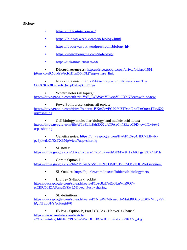 Bio Chem Resources IB | PDF