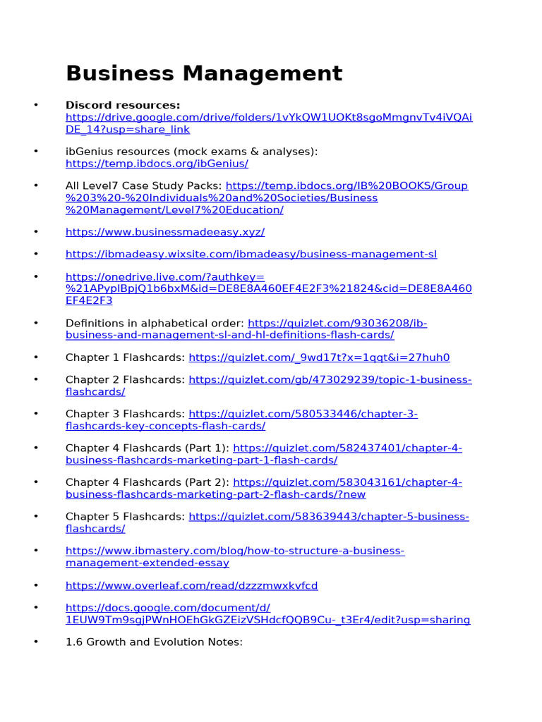 Business Management IB Resources | PDF