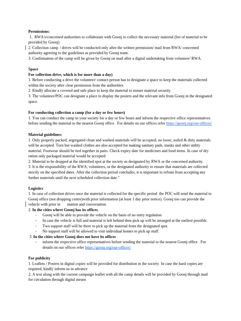 SOP For Organising Collection Camps | PDF