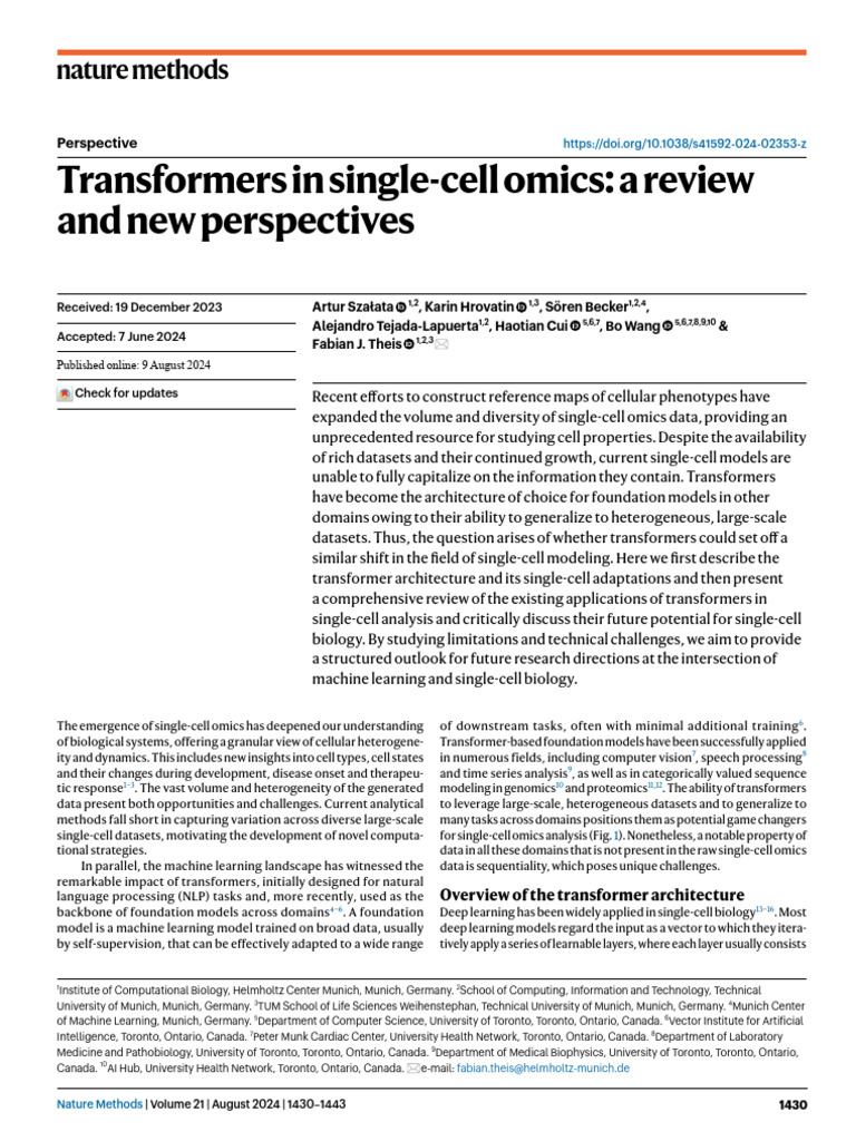 Transformers in single-cell omics | PDF