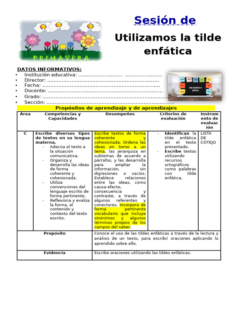 5º Grado Dia 3 Com. Utilizamos La Tilde Enfática | PDF | Artes ...