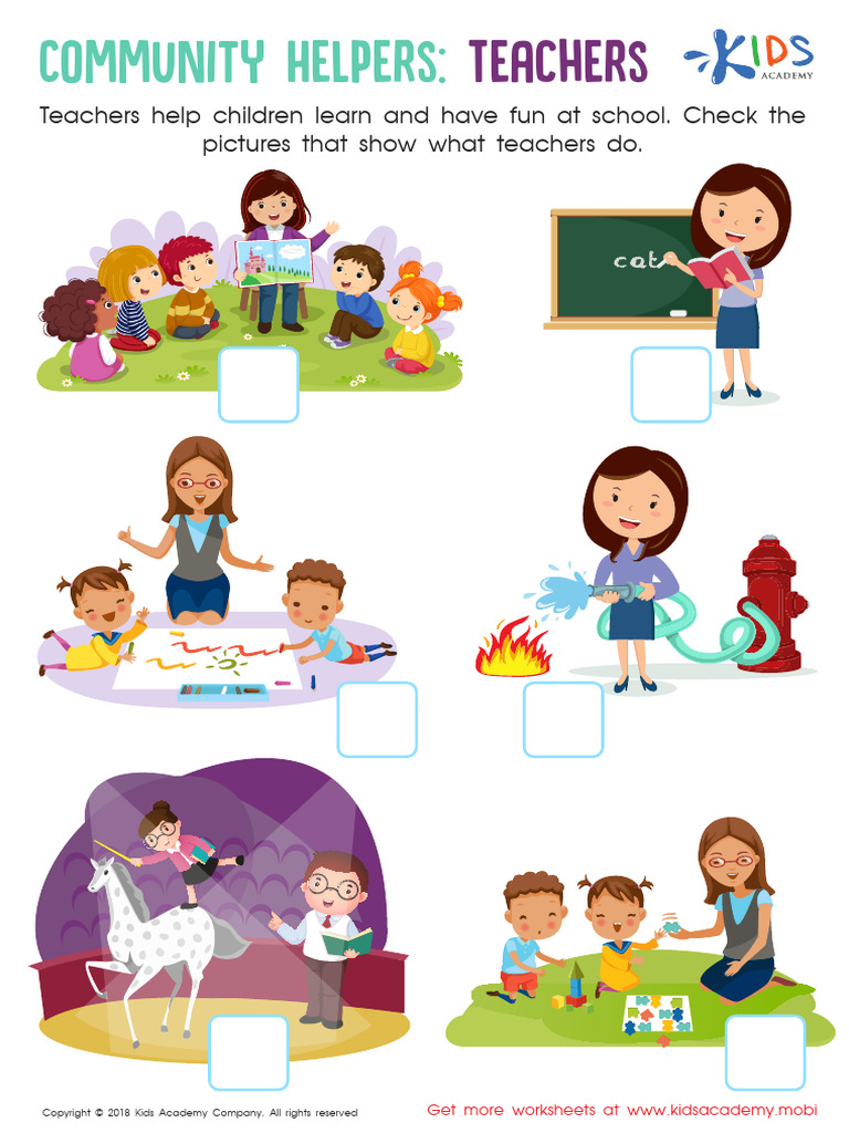 Kindergarten Teachers Community Helpers Worksheet | PDF