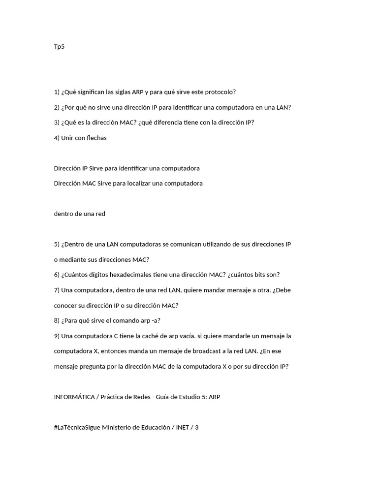 Tp5 Redes | PDF | Dirección IP | Protocolos de comunicaciones