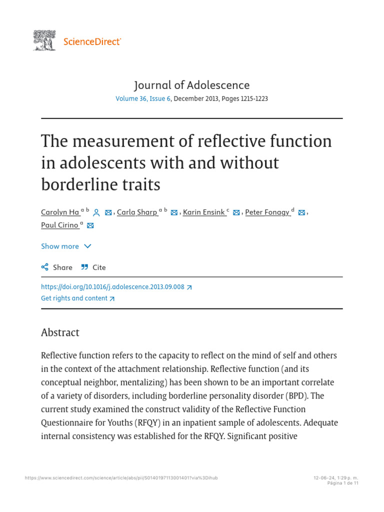 The Measurement of Reflective Function in Adolescents With and Without ...