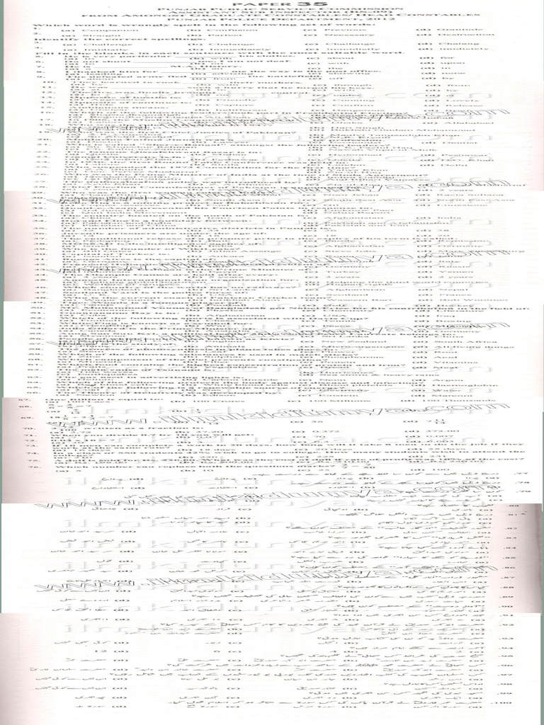 Past Paper 2012 PPSC Punjab Police Department Assistant Sub Inspector ...