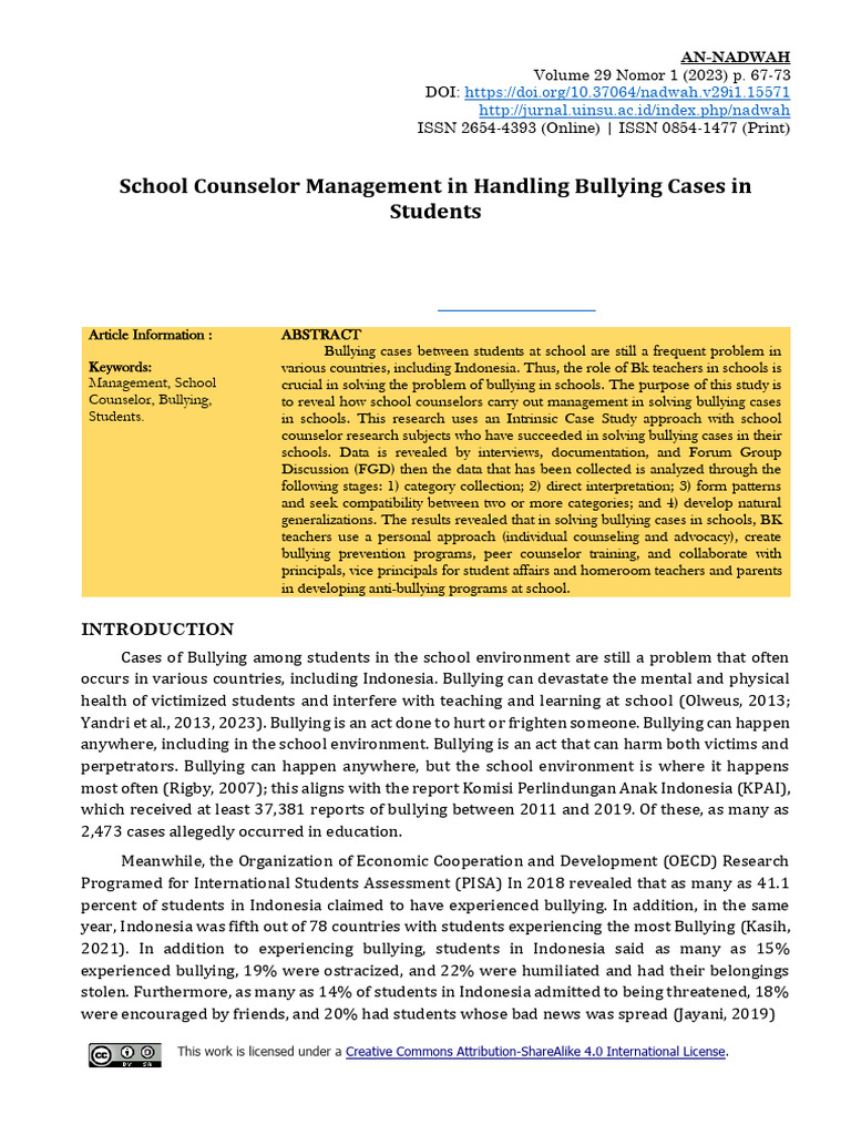 School Counselling Management in Handling Bullying | PDF