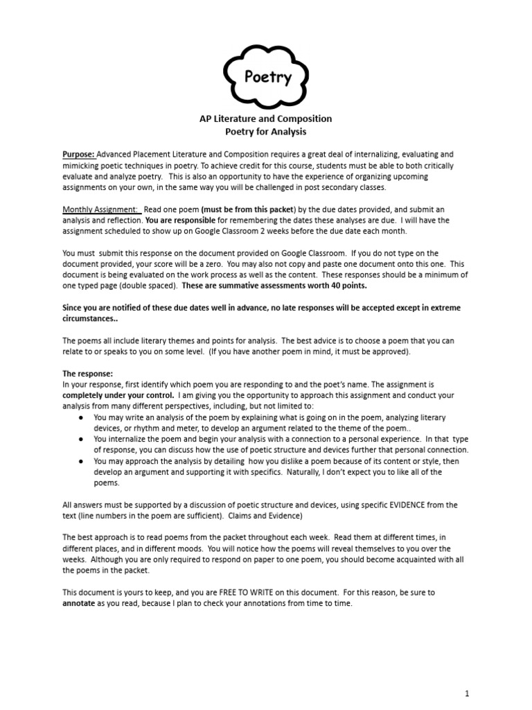 AP Poetry Analysis Guidelines | PDF | Poetry