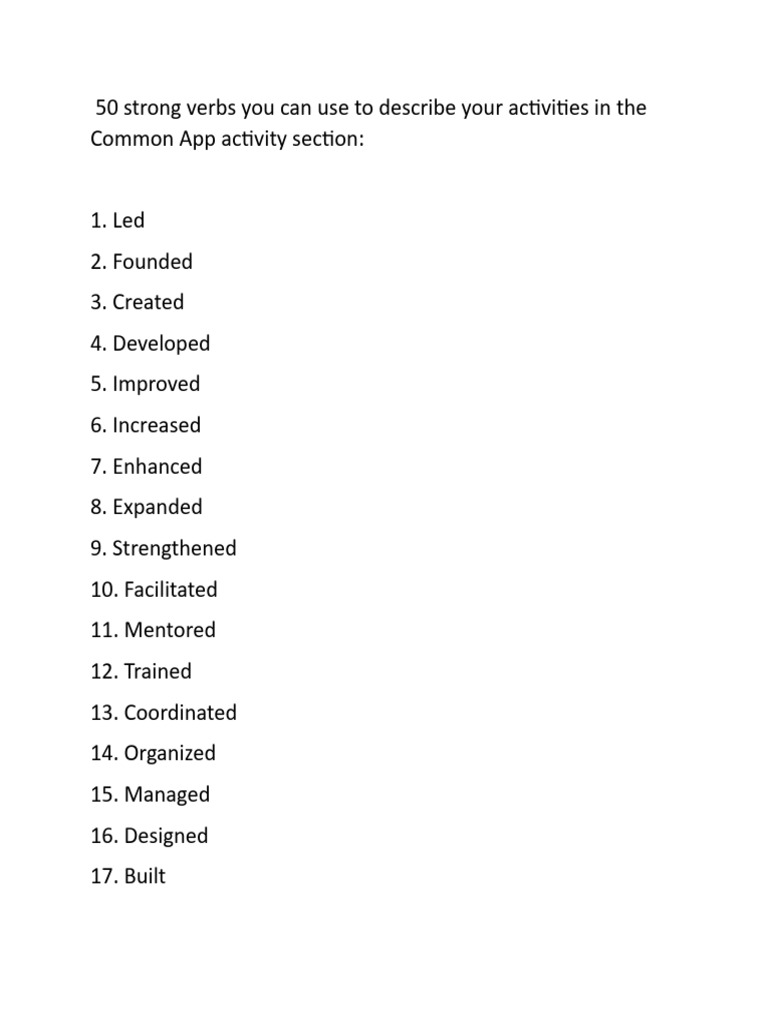50 Strong Verbs You Can Use To Describe Your Activities in The Common ...